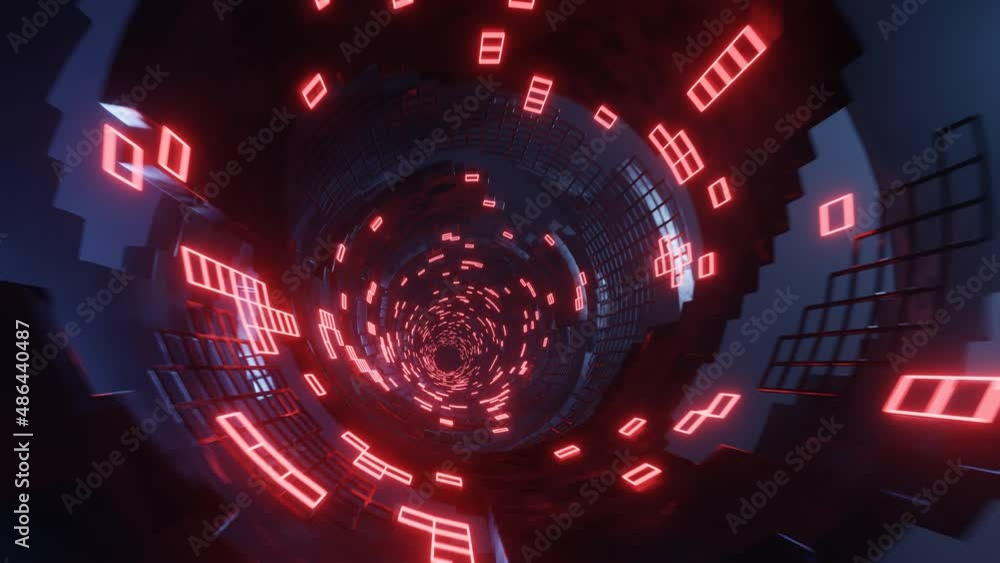 4k 3D animation. Flight in abstract sci-fi tunnel seamless loop. Futuristic motion graphics ...