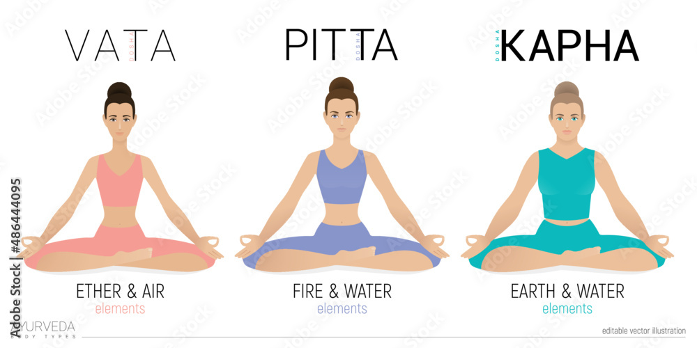 Vata, pitta, and kapha doshas. Ectomorph, mesomorph and endomorph ...