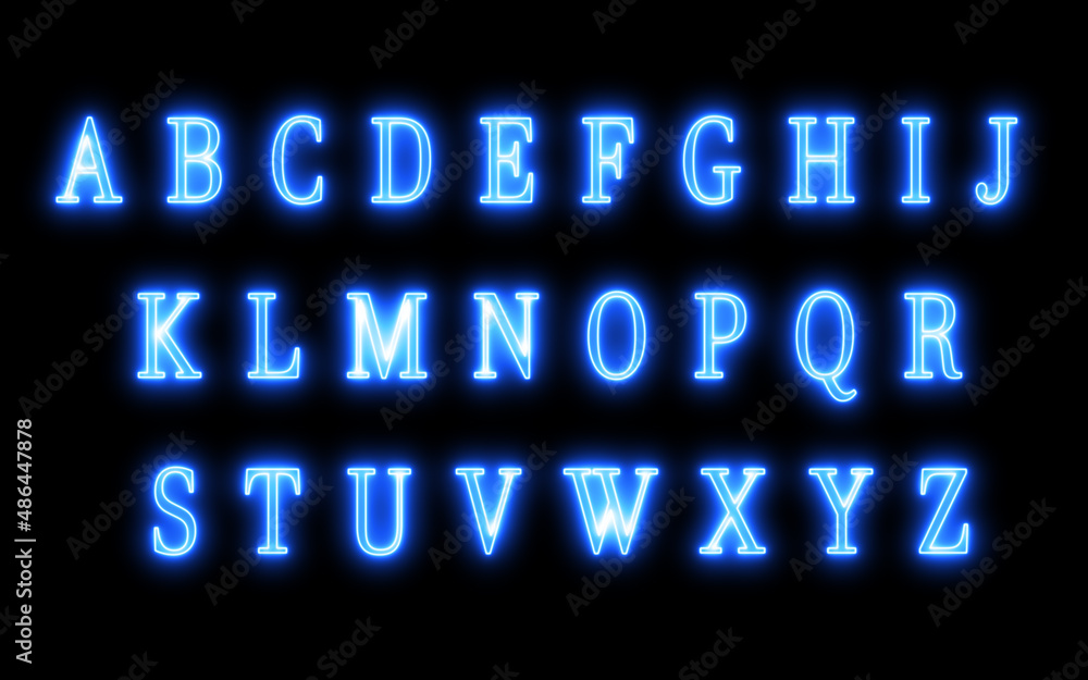 Blue Neon Alphabets Set with Neonic Glow Effect. Futuristic Letters ...