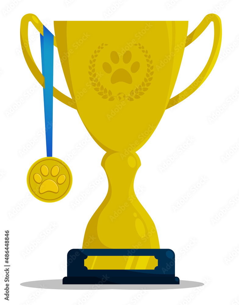 gold medal and Prize cup with paw print for participation in animal ...