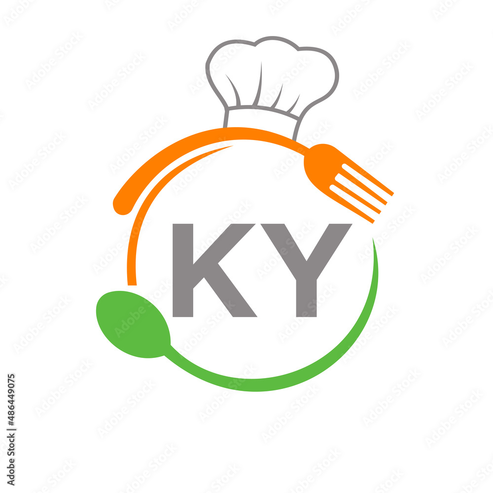 Letter KY Restaurant Logo with Chef Hat Spoon And Fork Template ...