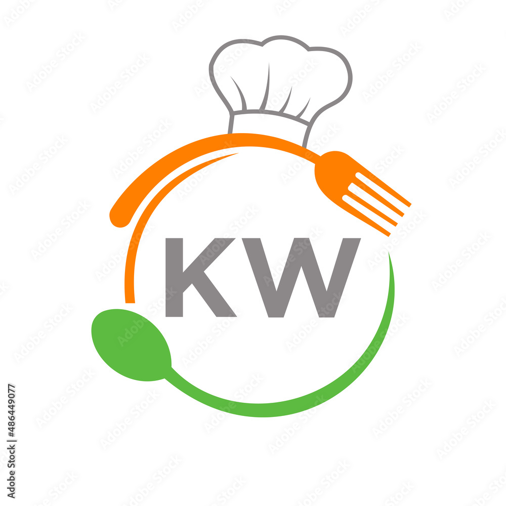 Letter KW Restaurant Logo with Chef Hat Spoon And Fork Template ...