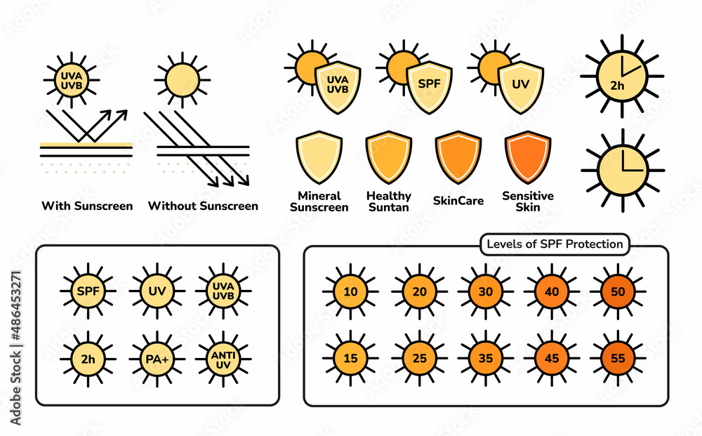 Vecteur Stock Set of SPF labels and sunscreen signs isolated on white ...
