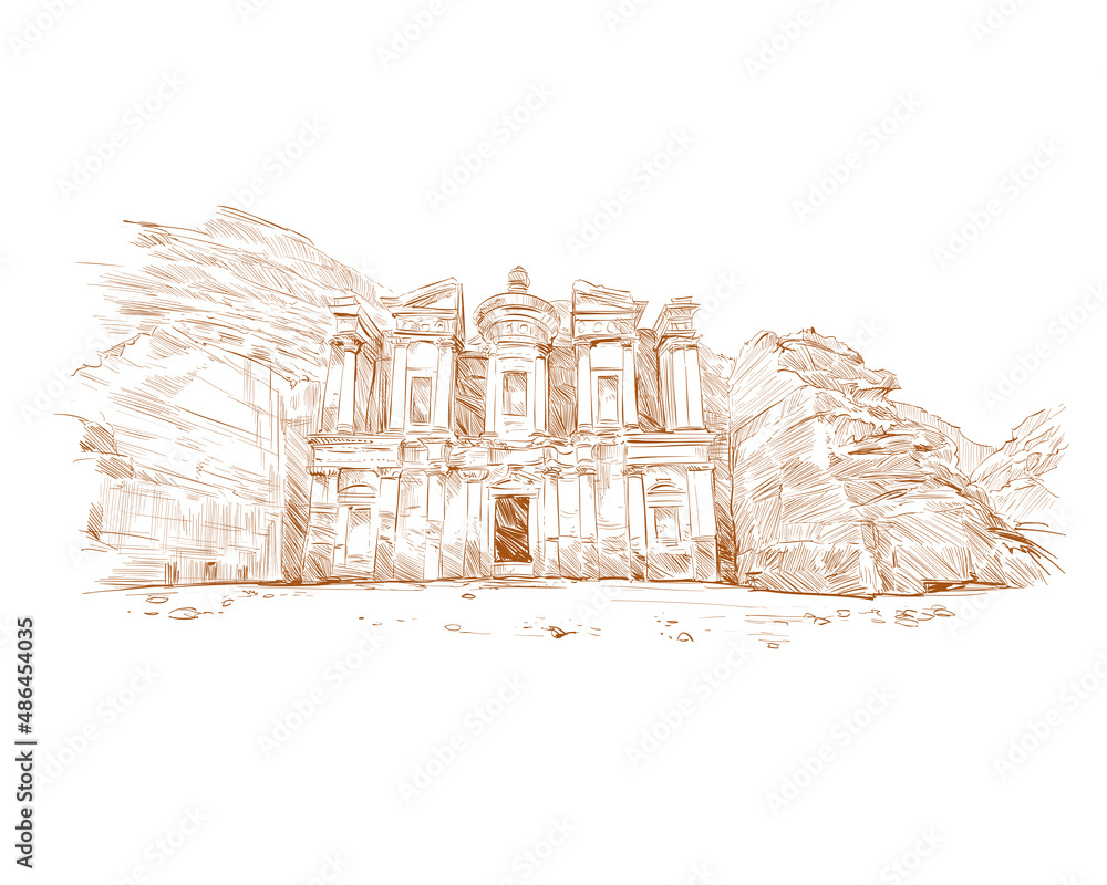 Petra. Jordan. Ancient city. Hand drawn vector illustration Stock ...