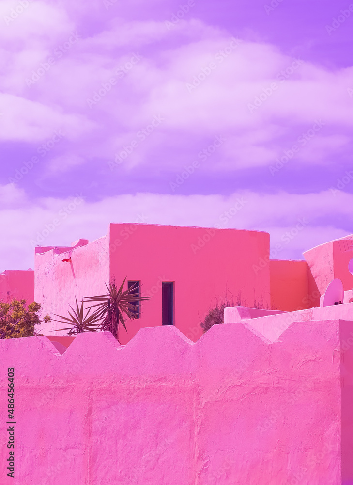 Minimalist architecture stylish space. Trendy colours combination. Pink ...