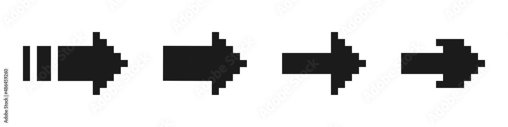 Set of pixel arrows. Collection of black cursors. 8-bit pointers ...