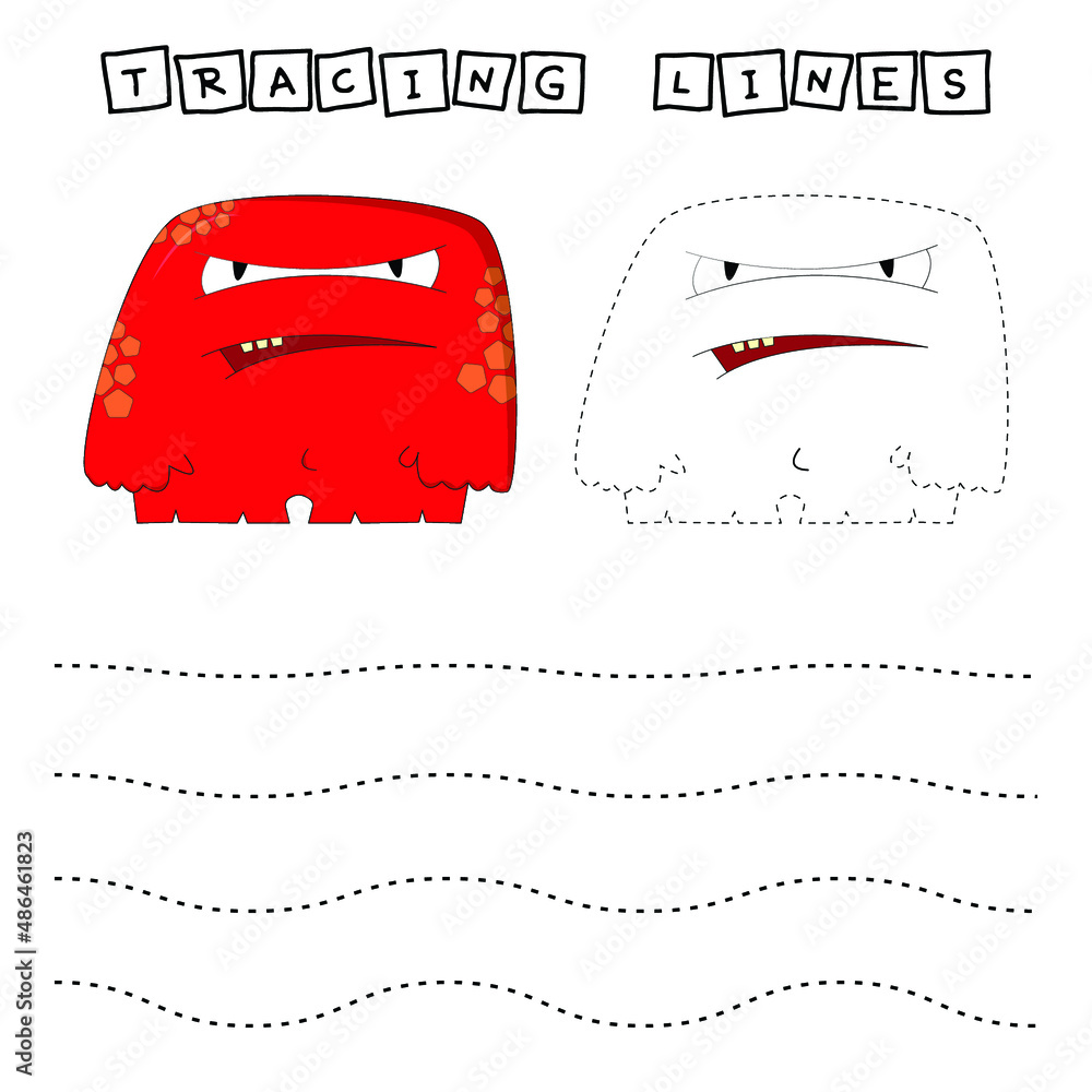 Tracing lines game with funny monsters. Worksheet for preschool kids ...