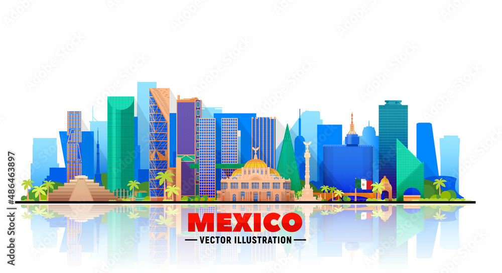 Mexico city skyline on a white background. Flat vector illustration ...