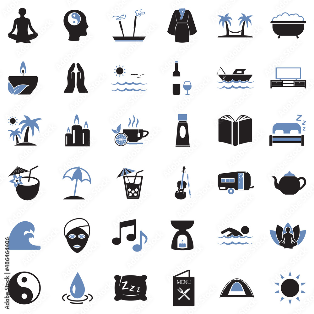Relaxation Icons. Two Tone Flat Design. Vector Illustration. Stock ...
