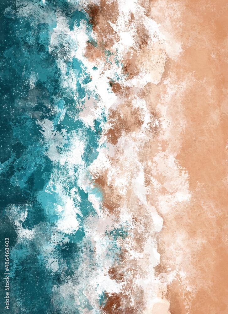 Boho Sea Beach with Waves Print. Abstract Background. Bohemian ...