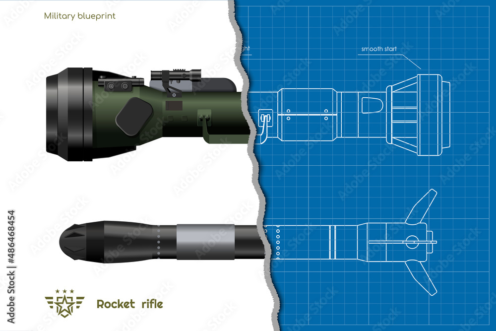 Vektorová grafika „Outline rocket launcher side view. Realistic ...