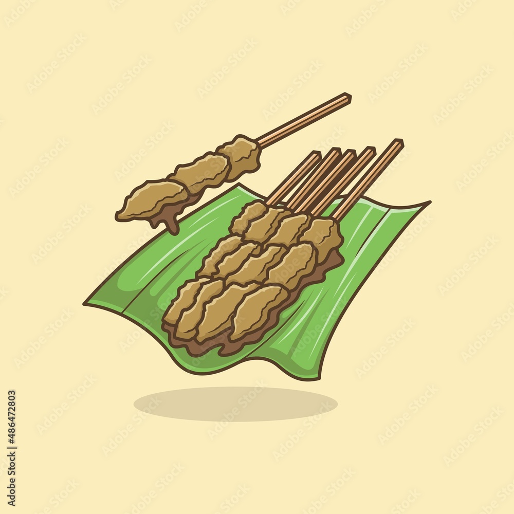 cartoon chicken satay, indonesian food. vector illustration for mascot ...