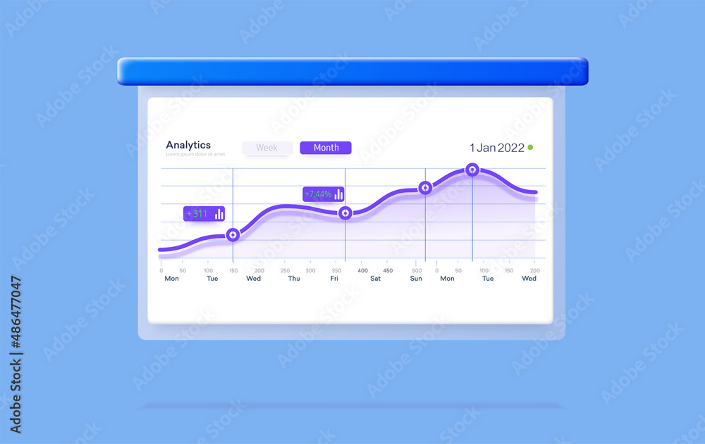3d Financial report chart, computer device desktop with data analysis ...