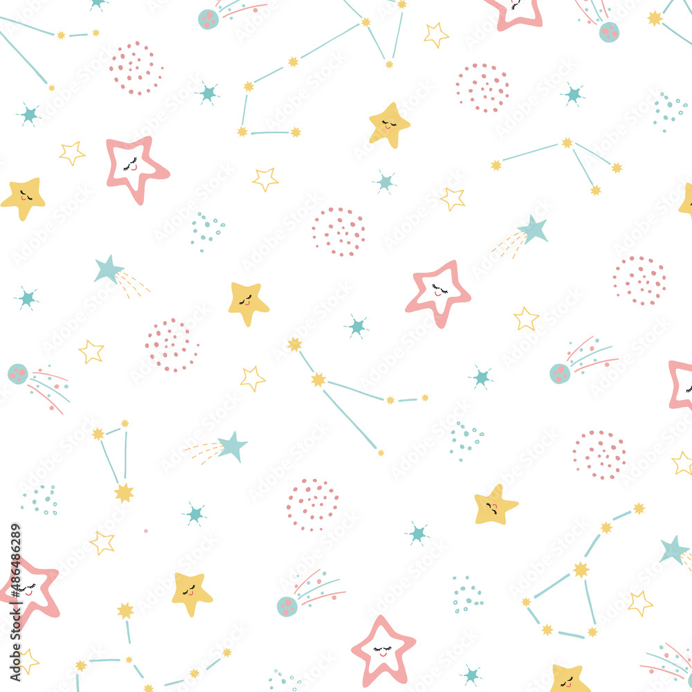 Illustration with the Stars, constellations and comets on a white ...