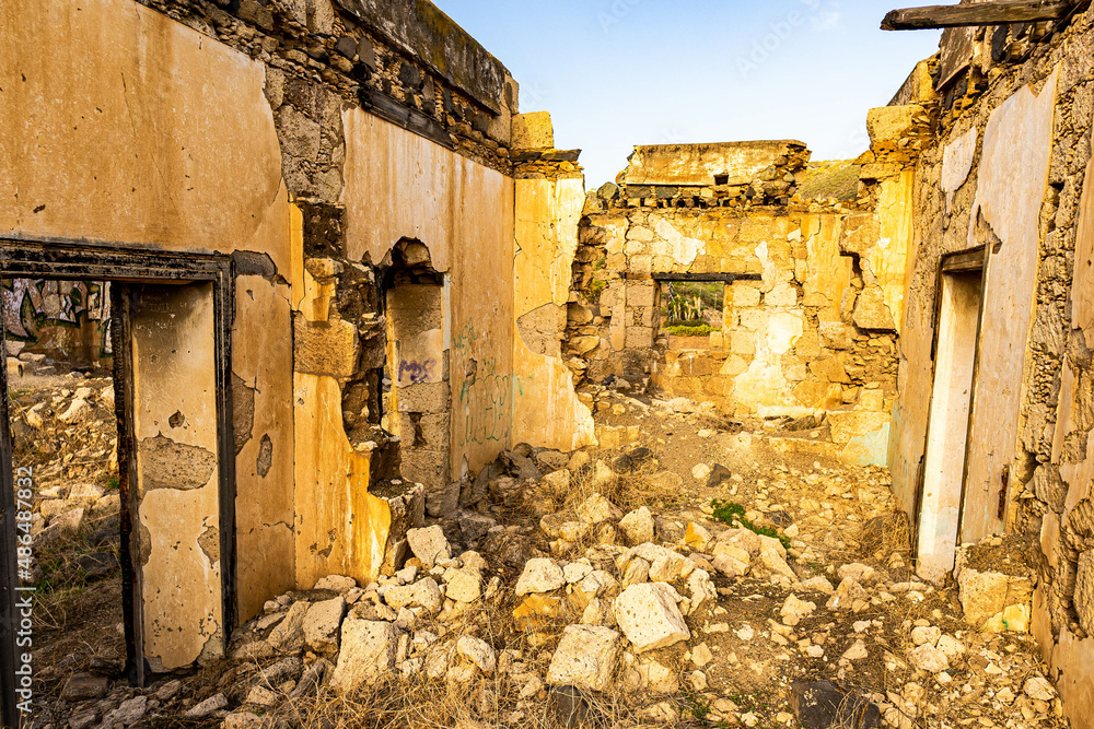 ruined castle in the canary islands in ruins with beautiful colors ...