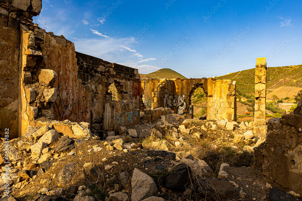 ruined castle in the canary islands in ruins with beautiful colors ...