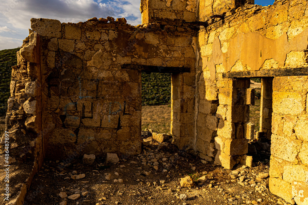 ruined castle in the canary islands in ruins with beautiful colors ...