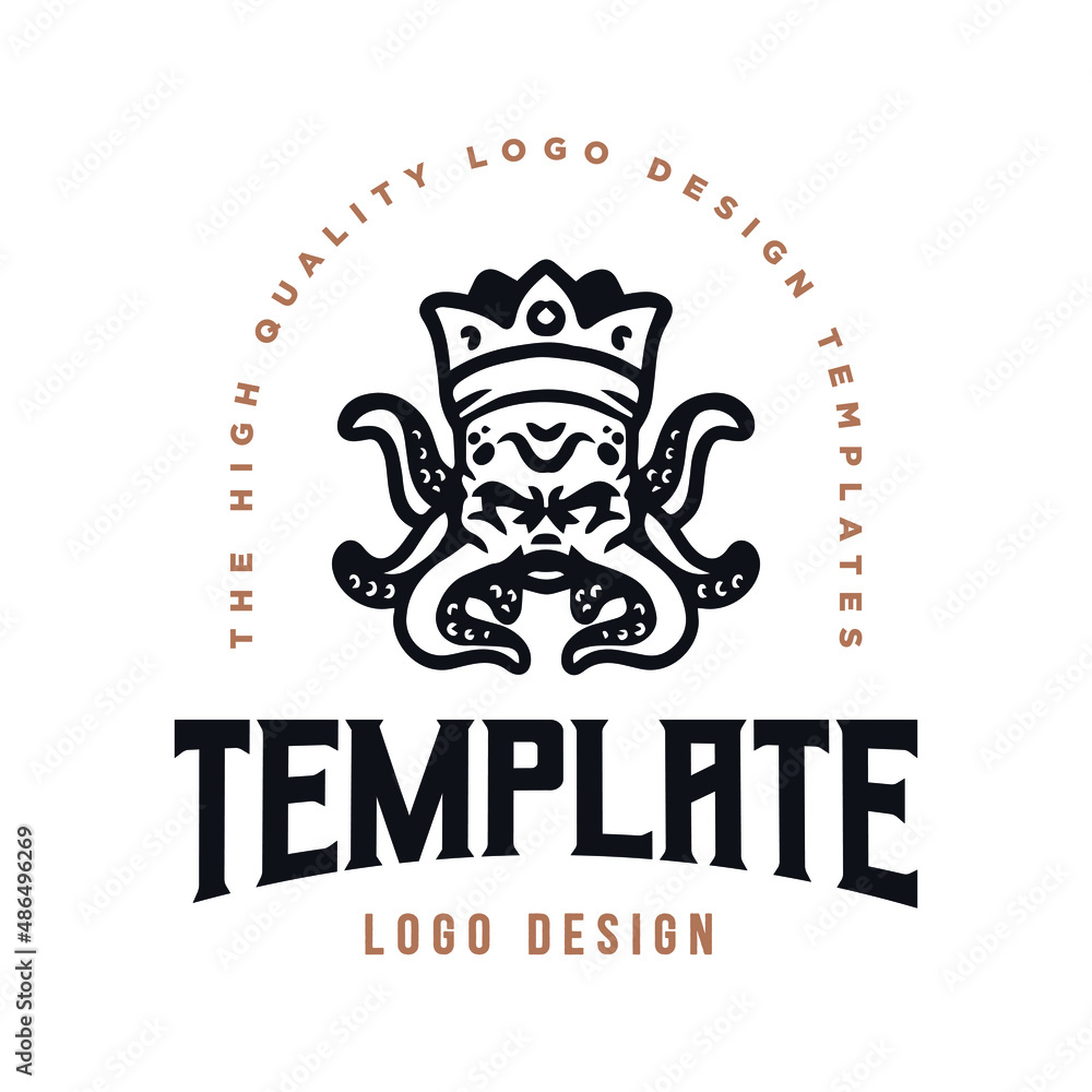 octopus king character template logo. octopus with king crown logo ...