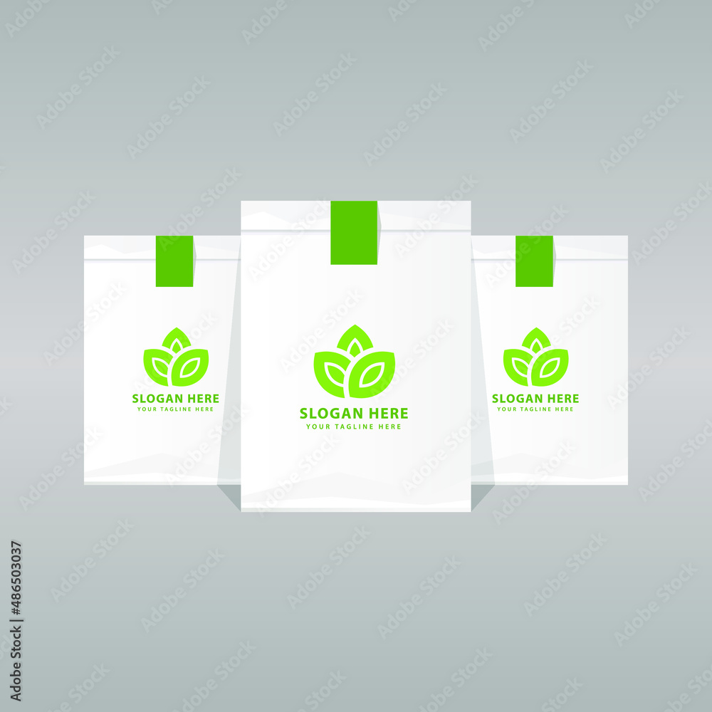 Set of empty pouch packaging mockup with leaf logo design. Can be used ...