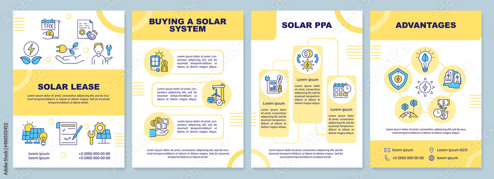Ways to get solar energy yellow brochure template. Sustainable power ...
