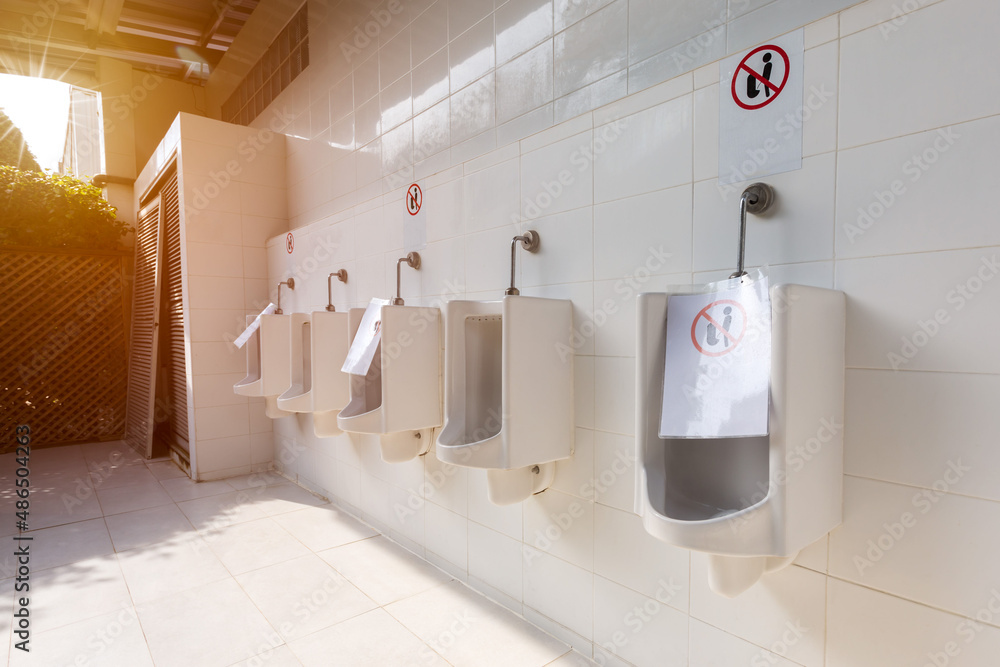 Social distance in washroom urinal. Covid 19 poster for washroom and ...