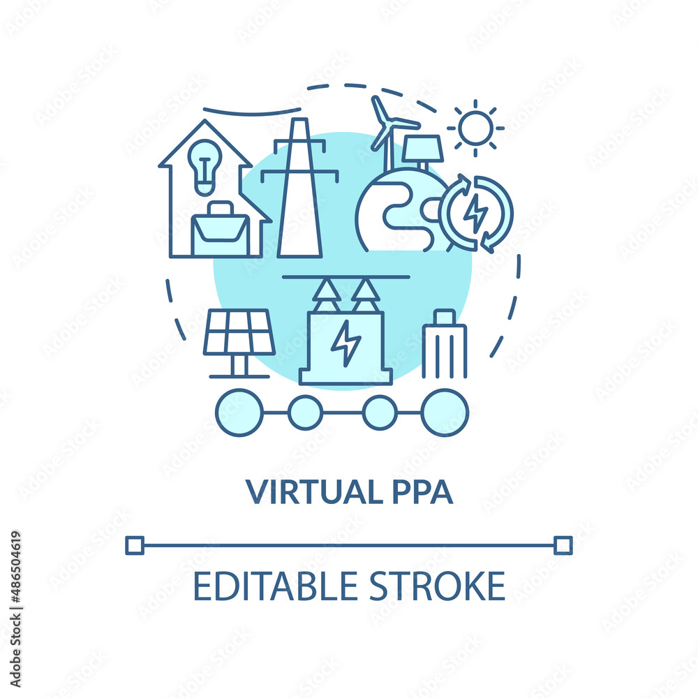 Virtual PPA turquoise concept icon. Buying energy. Types of power ...