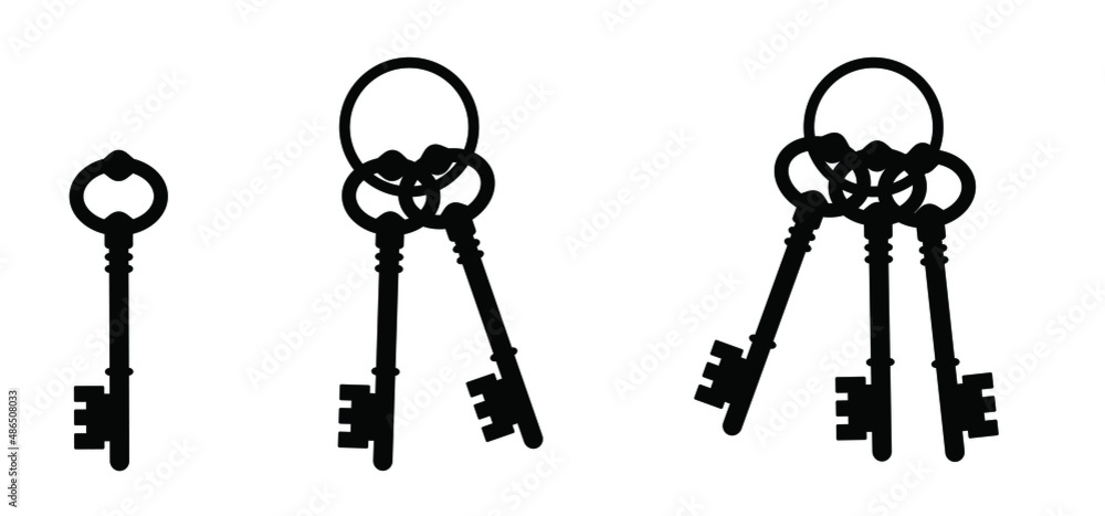 bunch of keys. Vector cartoon old antique ornate door big key sign ...