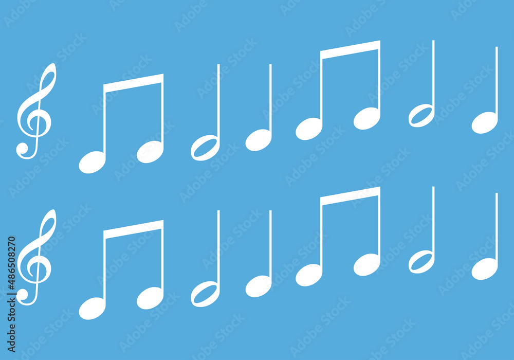 Notas musicales blancas en fondo azul. Stock Vector | Adobe Stock