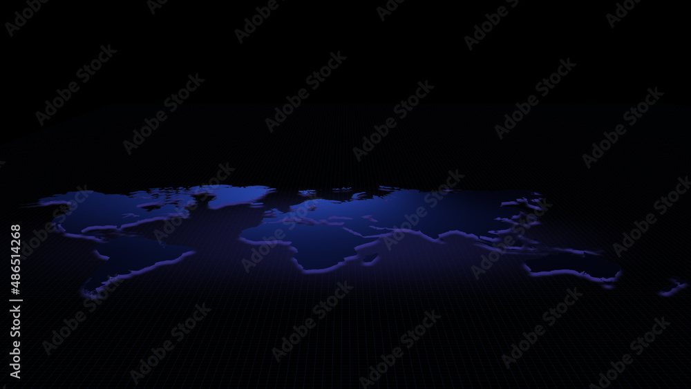 Futuristic global map continents, cartography in abstract particles ...