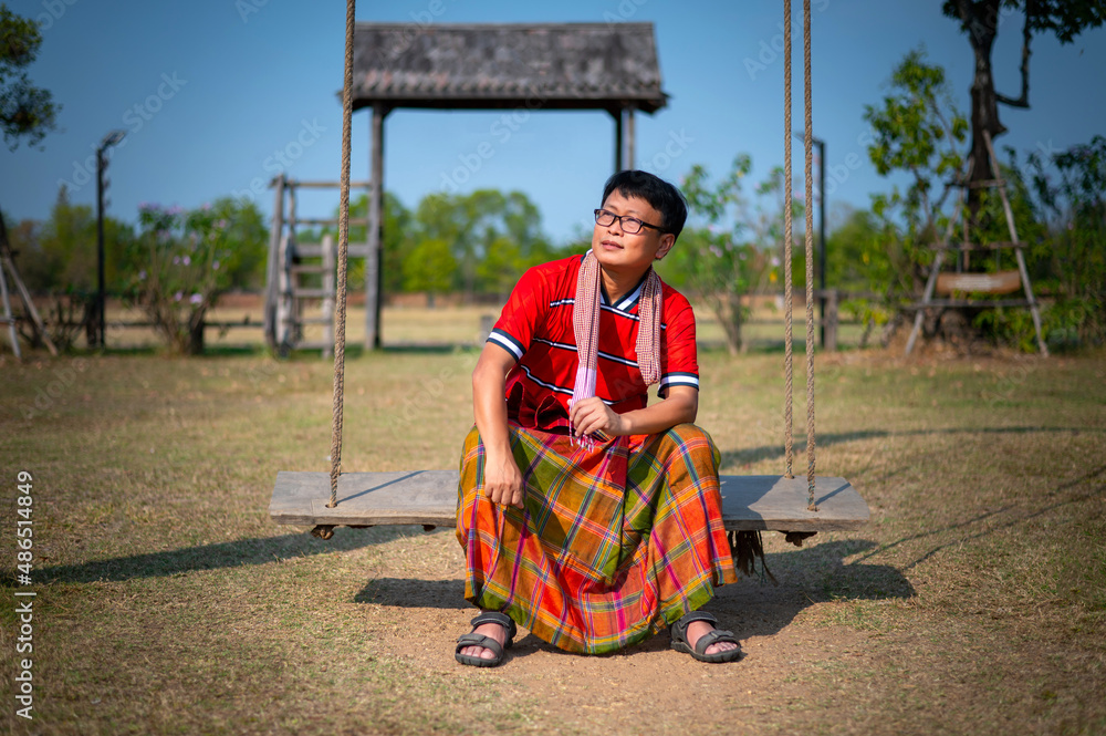 The formal dress of Isan men in Thailand Carnival Indicating the status ...