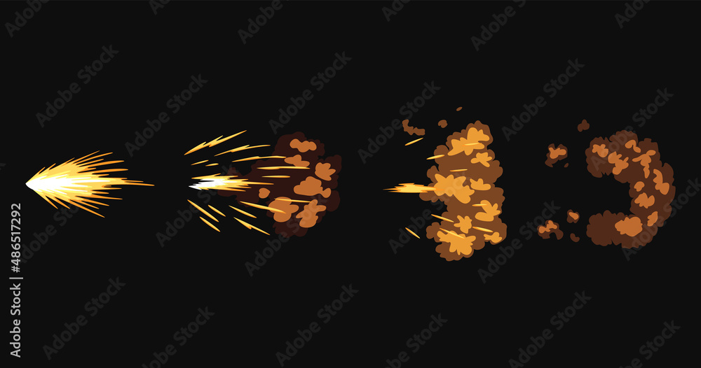 Gun flashes or gunshot animation. Cartoon flash effect of bullet starts ...