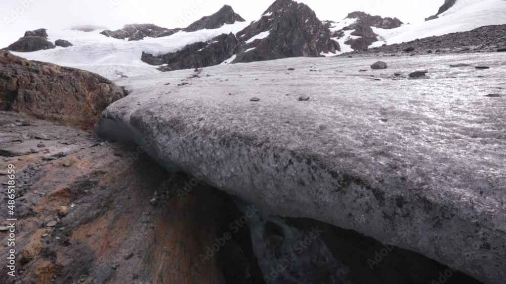Alpine landscape. Glacial meltdown. View of the rock, ice field and ...