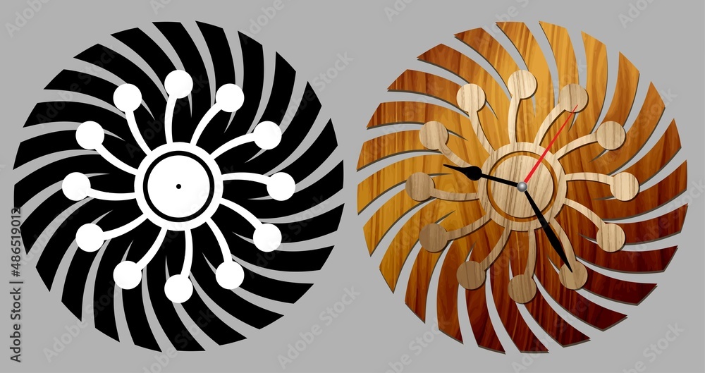 Two layers artistic spiral wall clock. Template for wood, metal plate ...