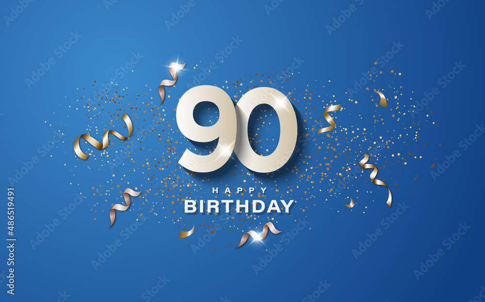 90th birthday with white numbers on a blue background. Happy birthday ...