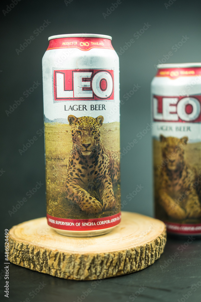Samut Prakan, Thailand - January 25, 2022: Leo Beer 490 ml. Leo Beer ...