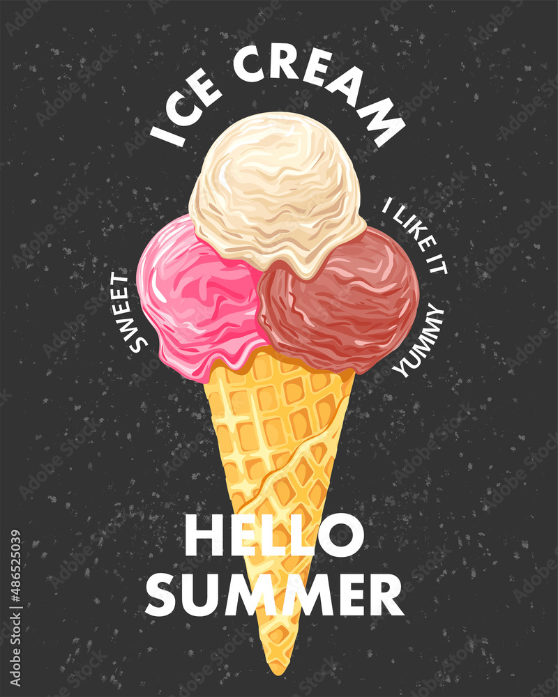 Ice cream cone. Creative vector illustration for poster, banner, card ...