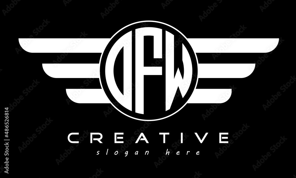 OFW three letter monogram type circle letter logo with wings vector ...