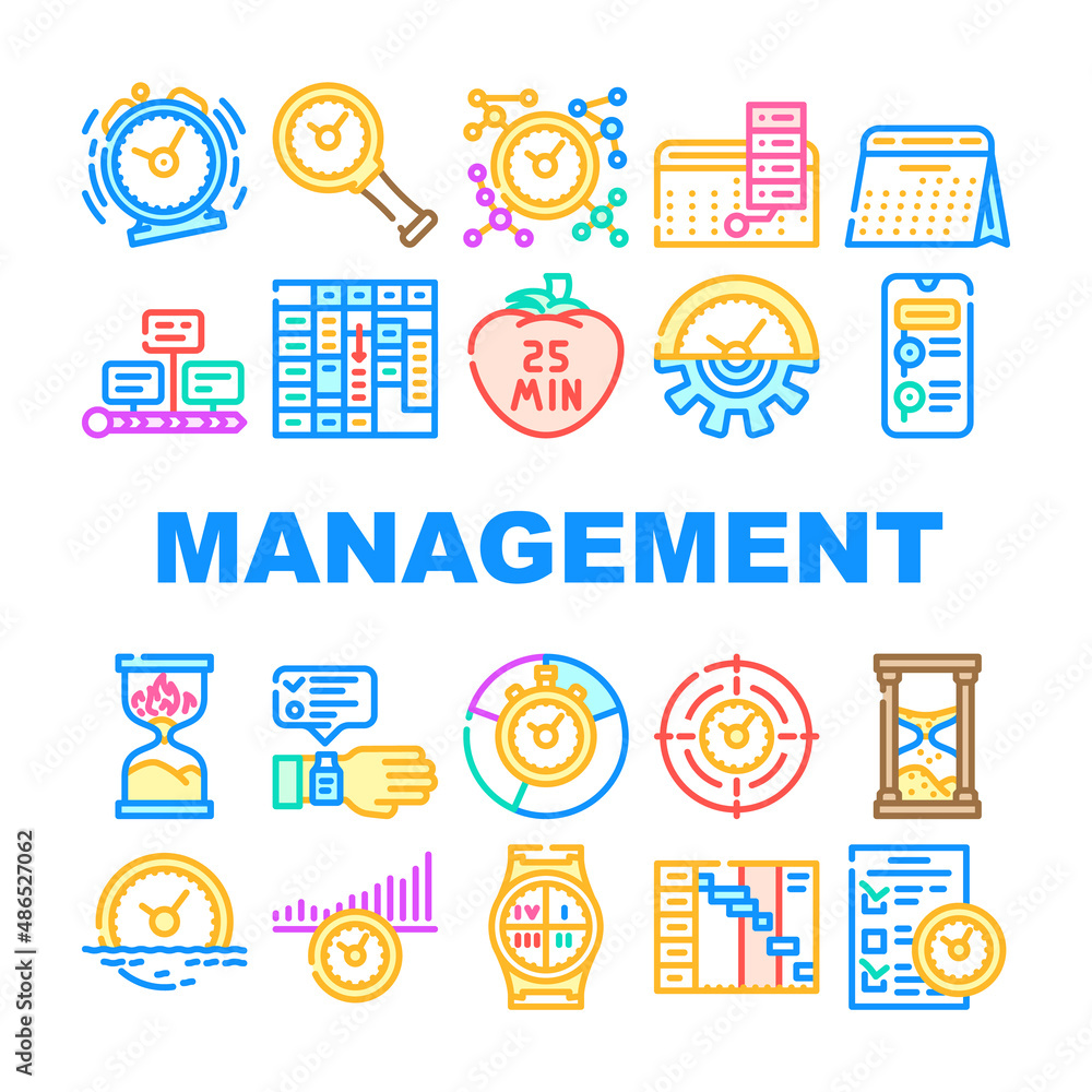 Time Management And Planning Icons Set Vector. Timeline And Check List ...