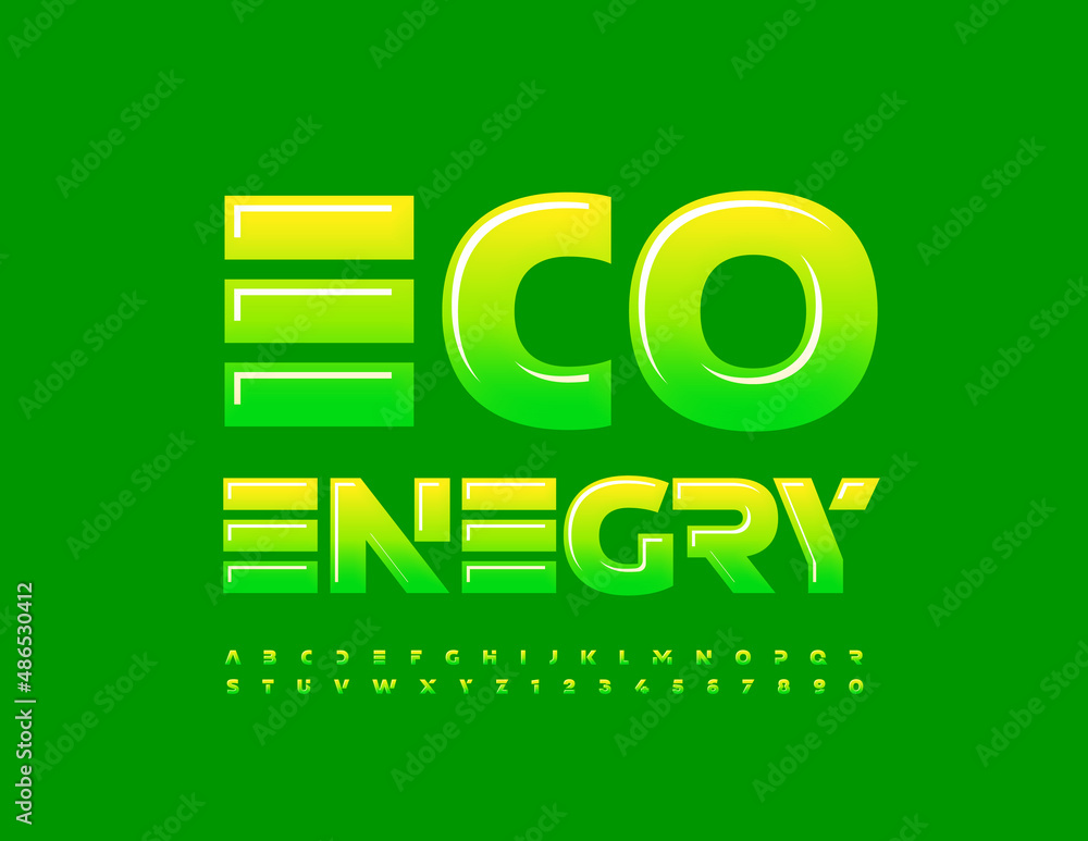 Vector techno concept Eo Energy. Unique reen Font. Glossy Alphabet ...