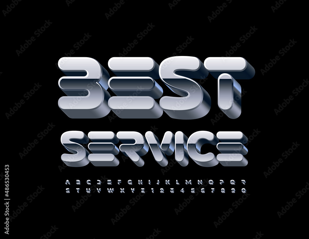 Vector quality concept Best Service. 3D metallic Font. Unique style ...
