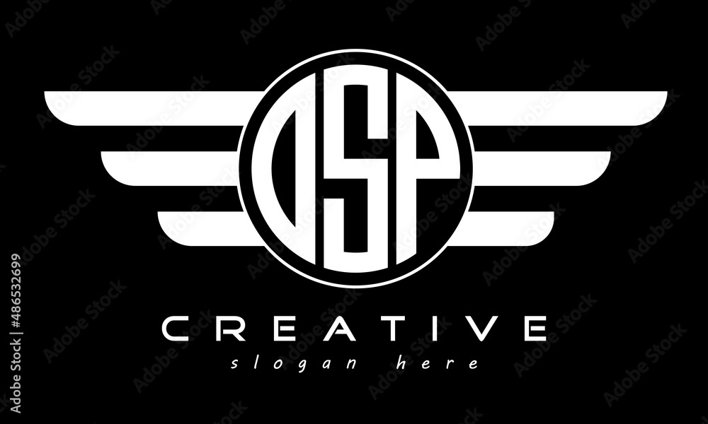OSP three letter monogram type circle letter logo with wings vector ...