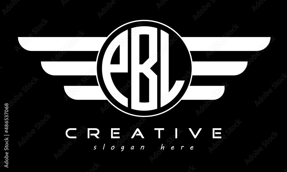PBL three letter monogram type circle letter logo with wings vector ...