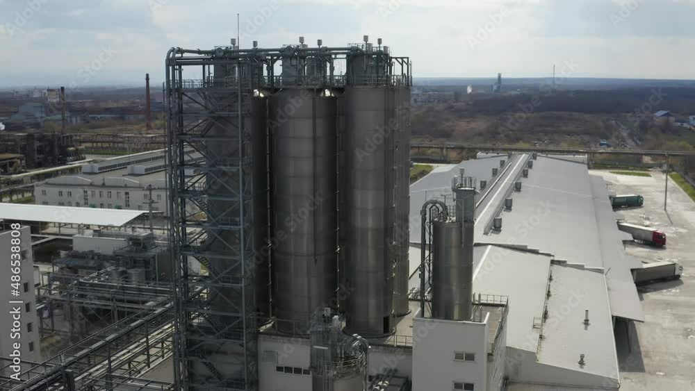 Chemical processing plant. Aerial view of Modern high-tech production ...