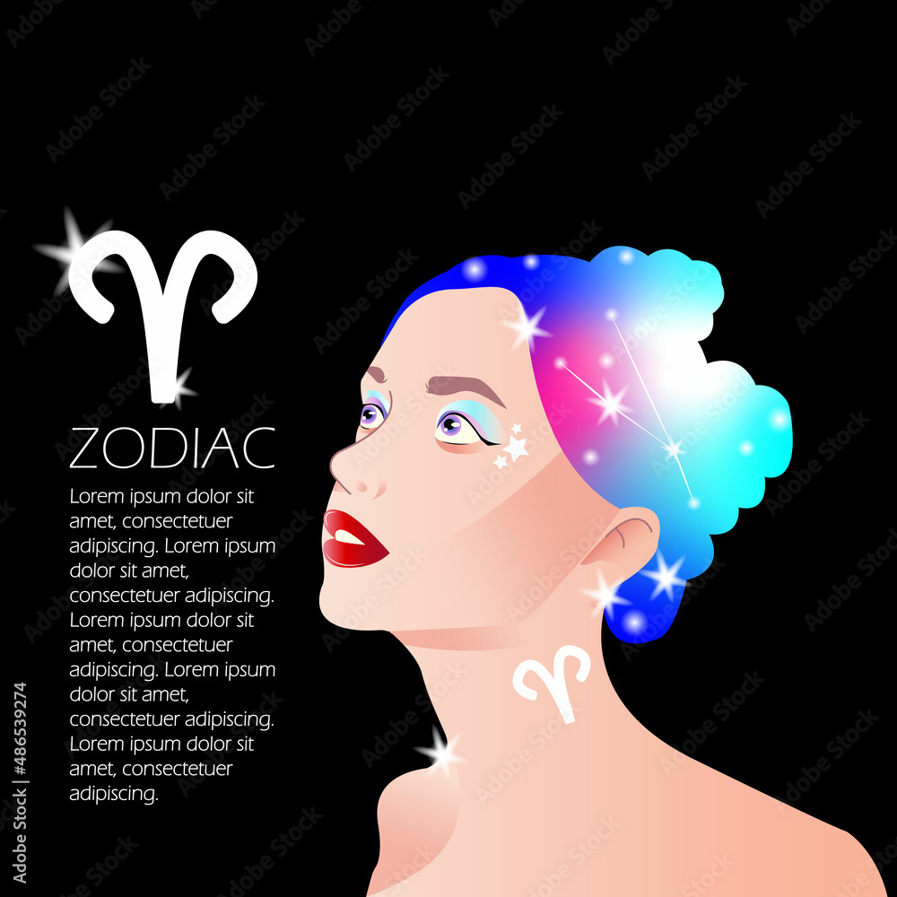 Zodiac sign aries. The girl of the zodiac sign Aries with hair in the ...