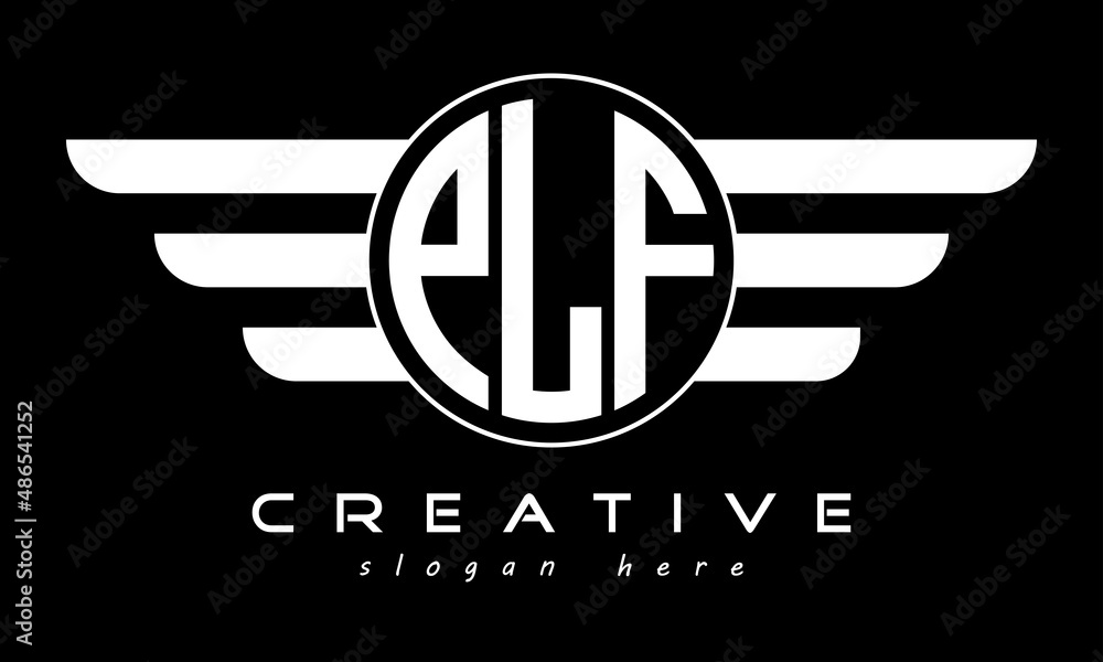 PLF three letter monogram type circle letter logo with wings vector ...