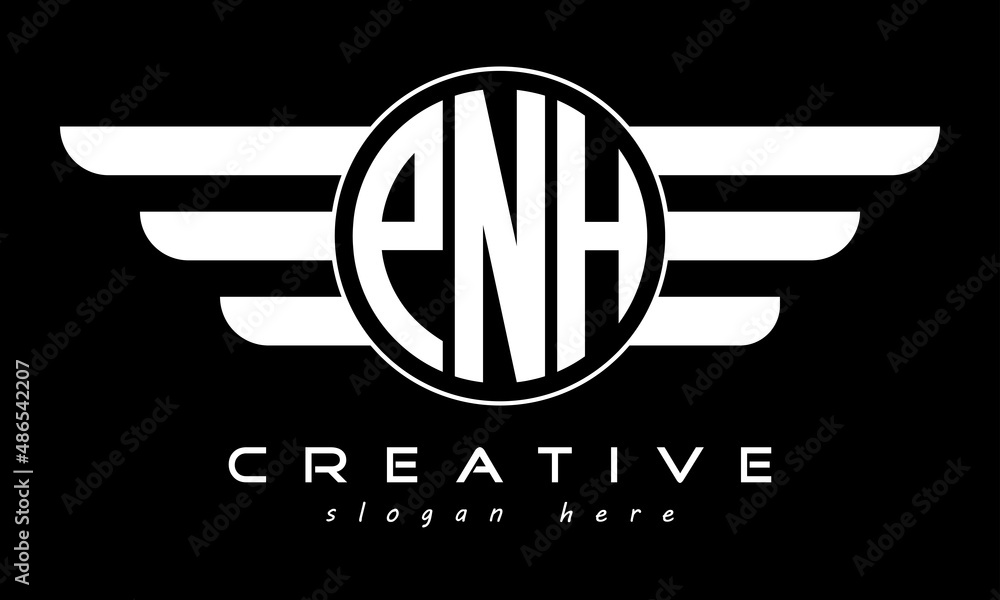 PNH three letter monogram type circle letter logo with wings vector ...