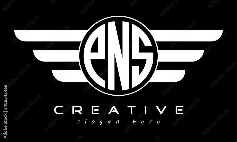 PNS three letter monogram type circle letter logo with wings vector ...