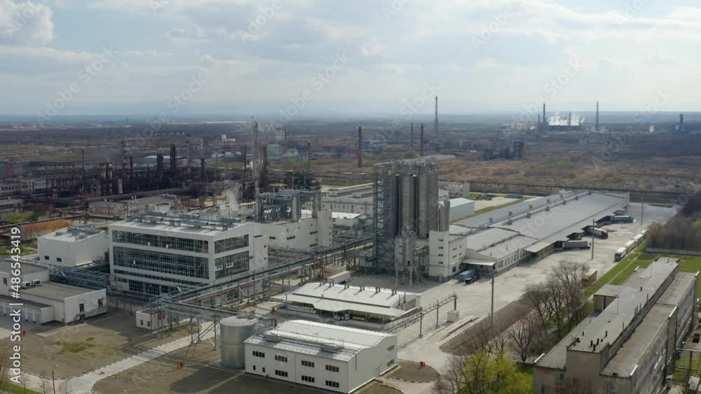 Chemical processing plant. Aerial view of Modern high-tech production ...