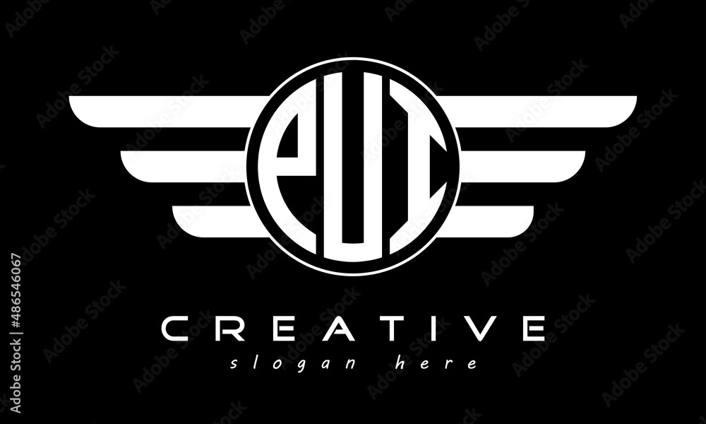PUI three letter monogram type circle letter logo with wings vector ...