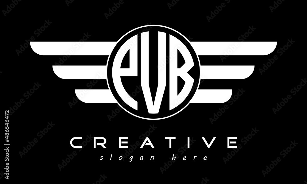 PVB three letter monogram type circle letter logo with wings vector ...